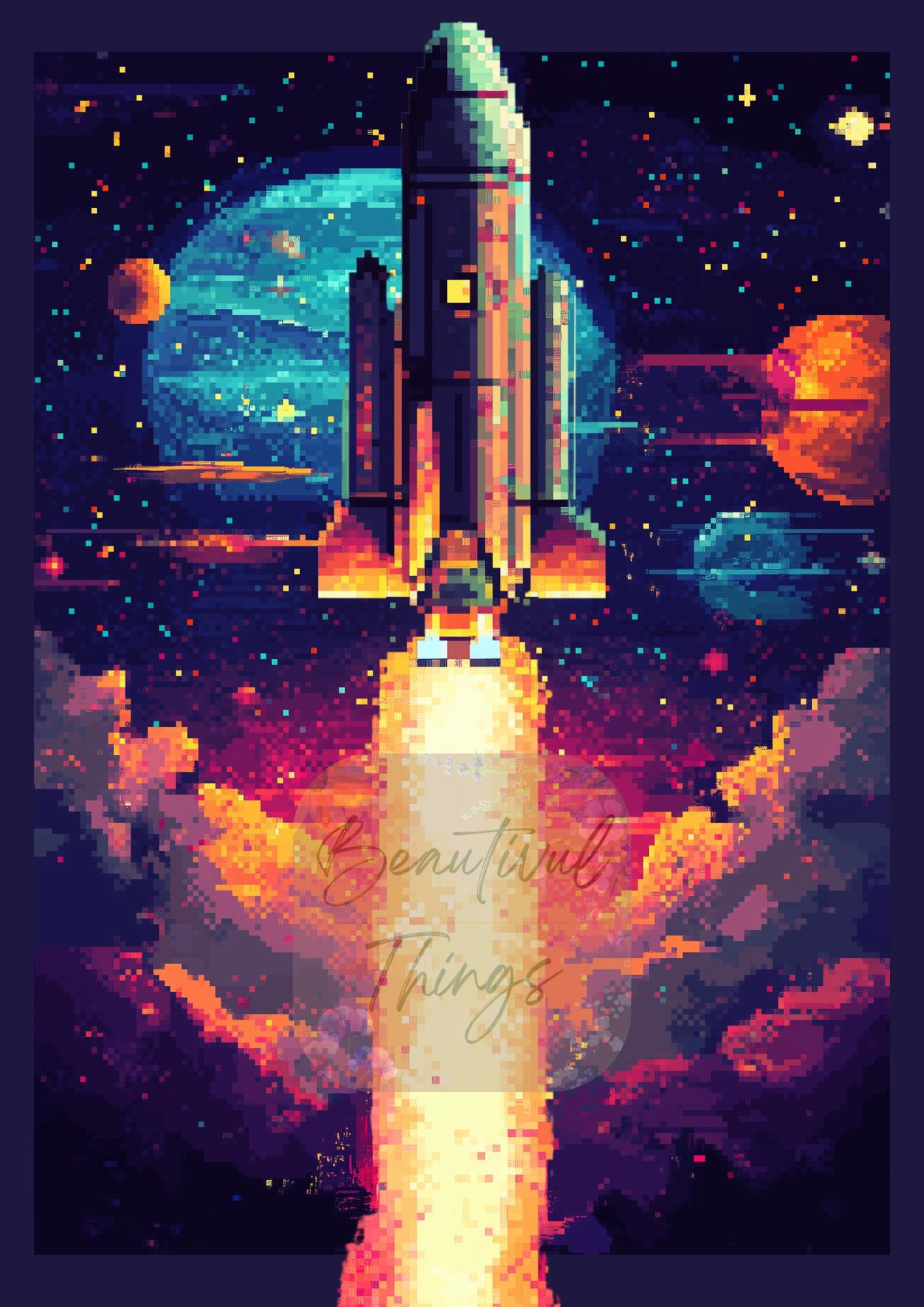 Poster Bundle Retro Space Pixel Art Set 4 Galactic Prints for Sci-fi ...