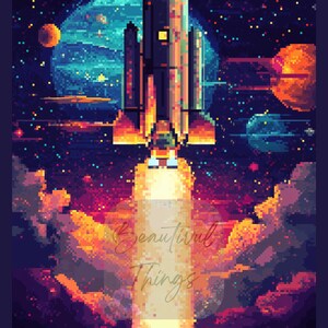Poster Bundle Retro Space Pixel Art Set 4 Galactic Prints for Sci-fi ...