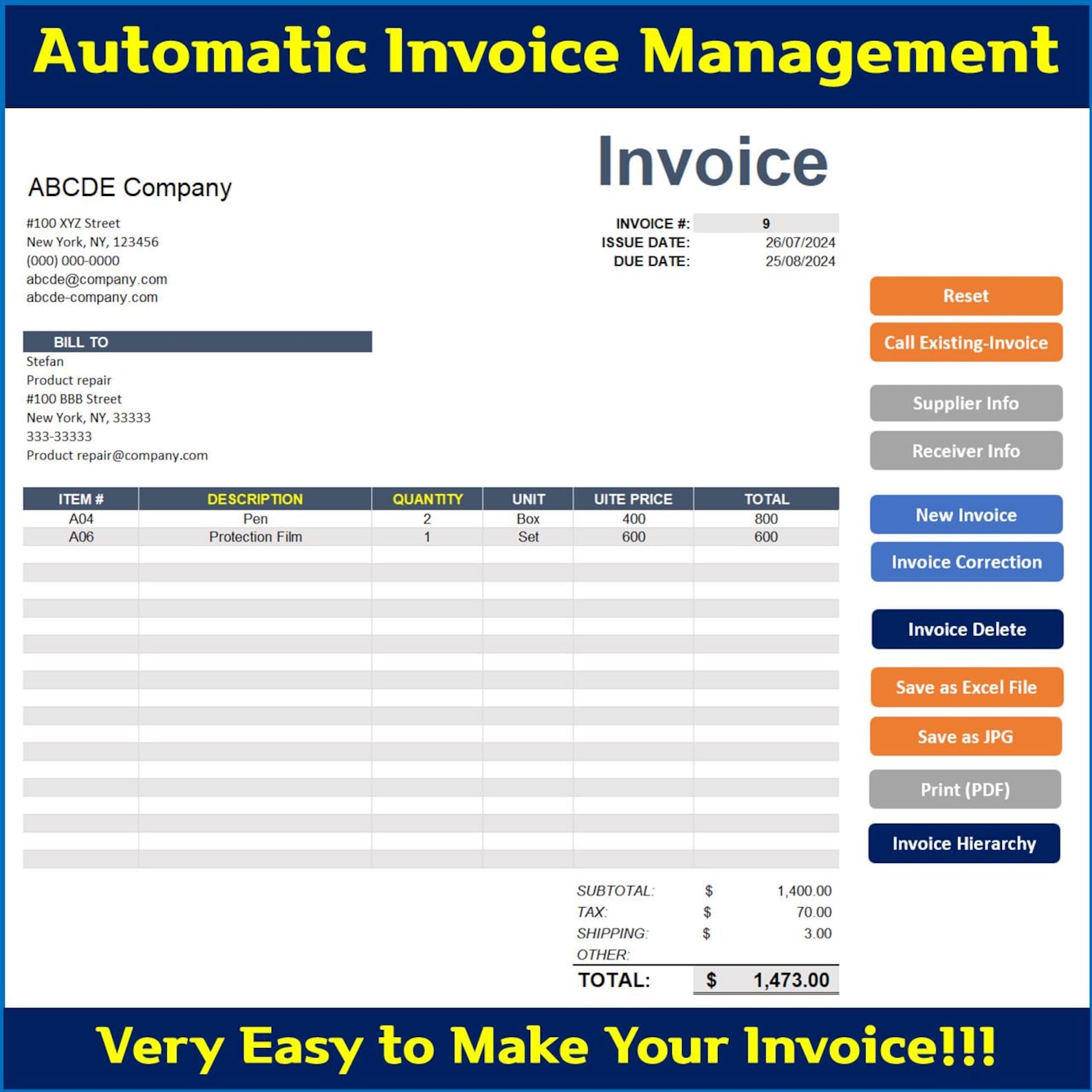 Automatic Invoice Management Tool in Excel - Etsy