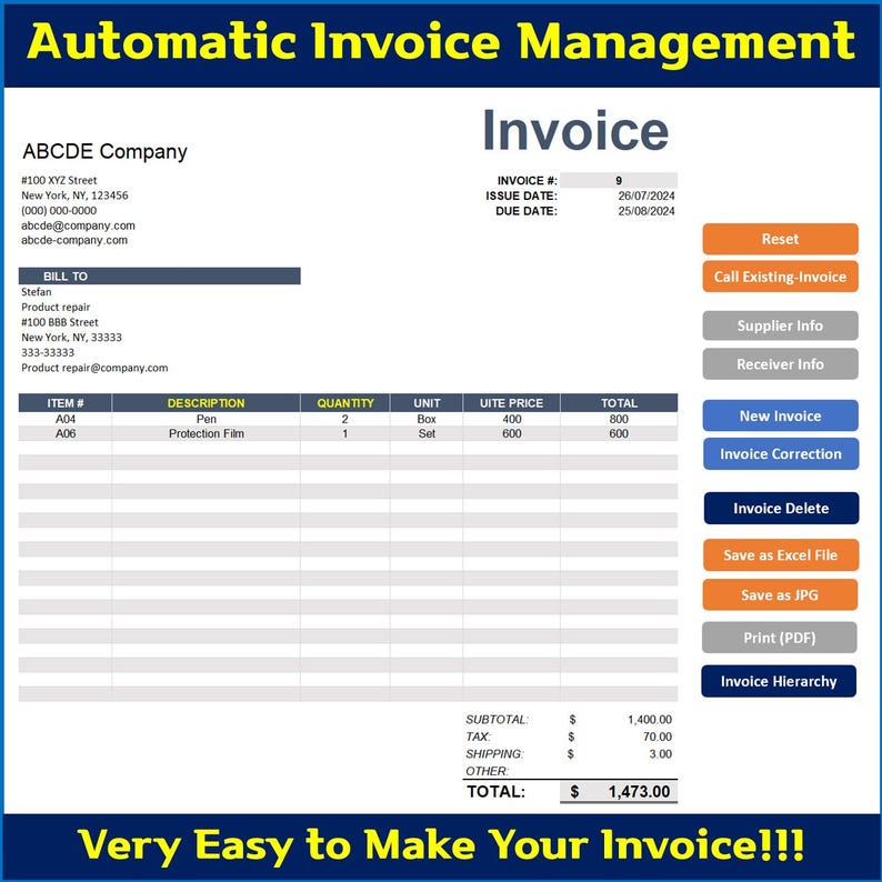 Automatic Invoice Management Tool in Excel - Etsy