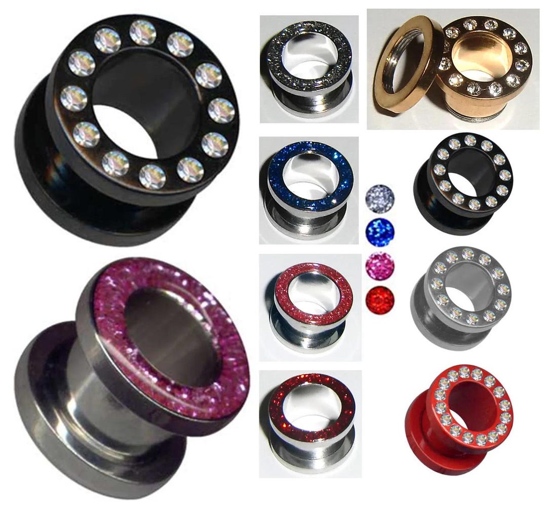 FLESH TUNNEL Piercing SURGICAL STEEL 316L Rhinestone Glitter Zirconia ...