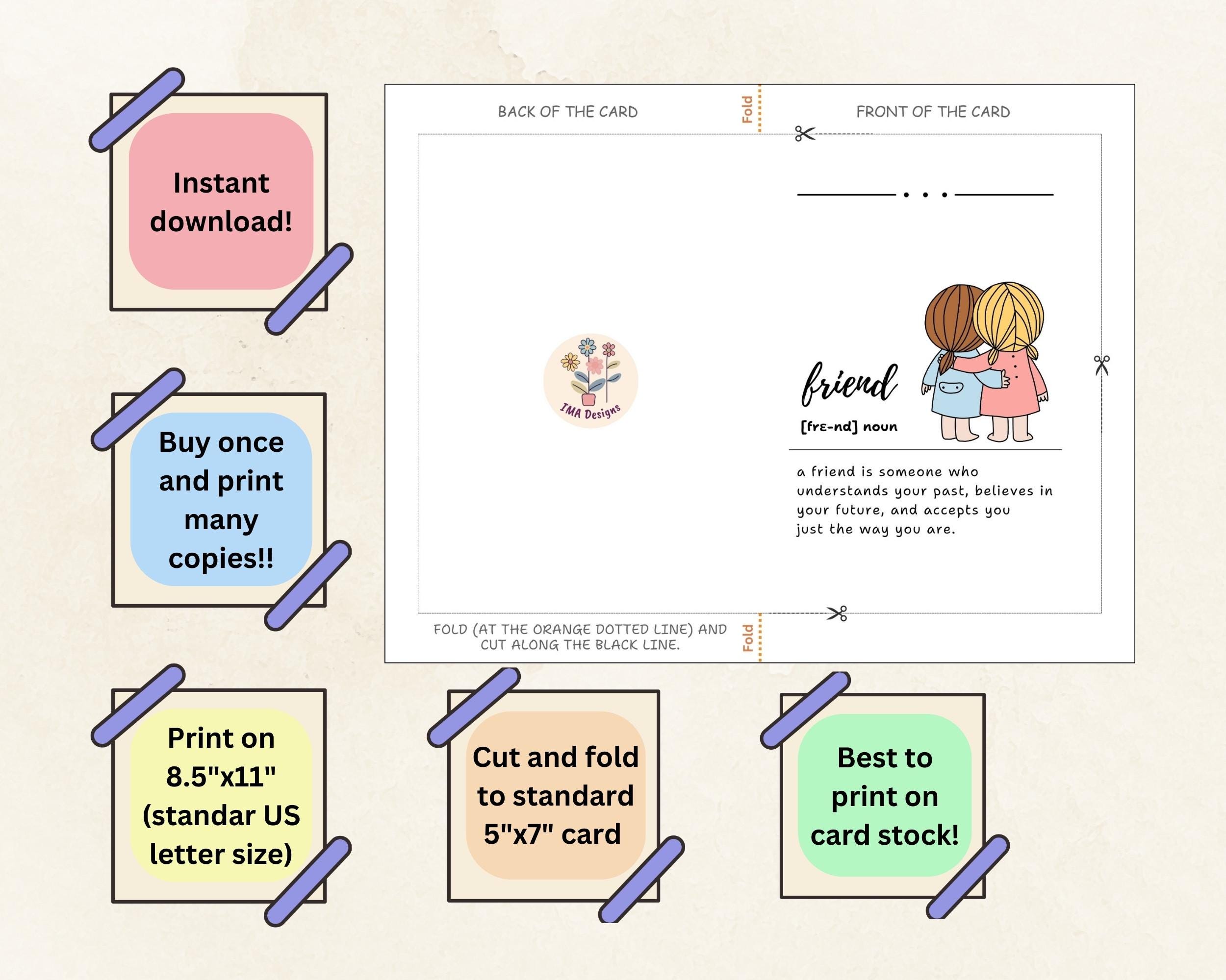 Friend Definition Card, Friendship Card, Cute Card for Friend ...