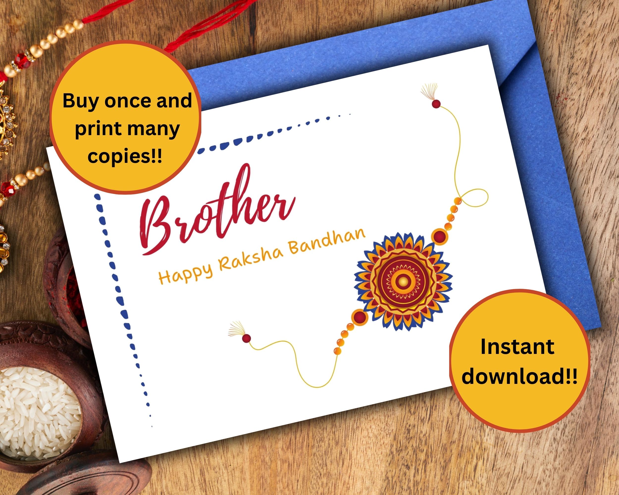 Raksha Bandhan Card for Brother, Printable Rakhi Card for Bhai, Happy Raksha Bandhan, Brother ...