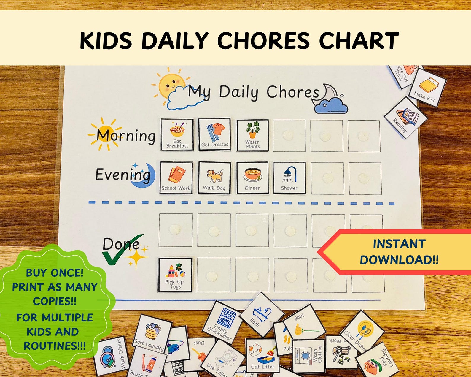 Kids Daily Responsibilities Chart, Printable Daily Routine, Chore Chart ...