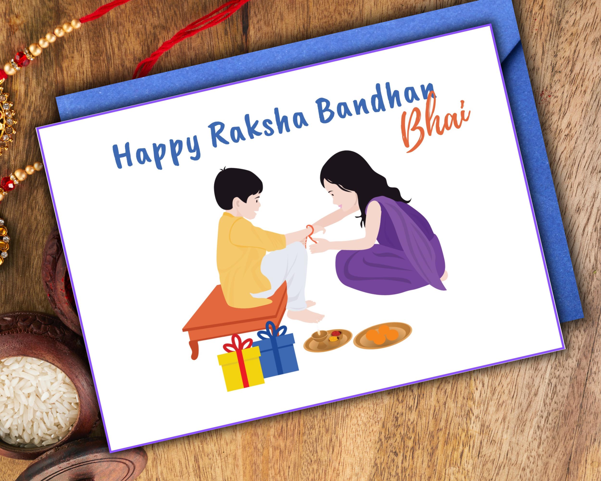 Raksha Bandhan Card for Brother, Printable Rakhi Card for Bhai, Happy ...