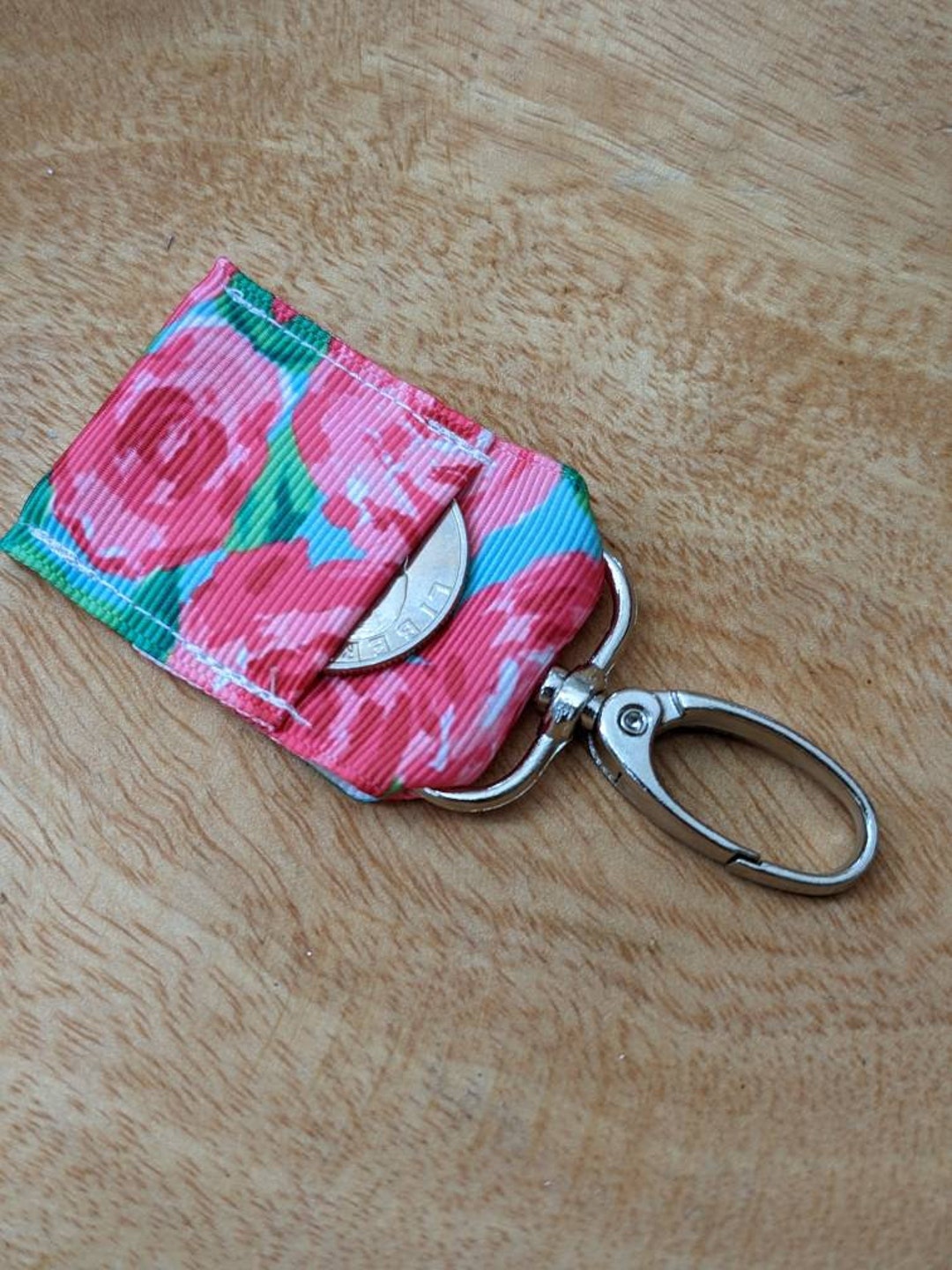 Quarter Keeper Keychain Teal With Pink Flowers - Etsy