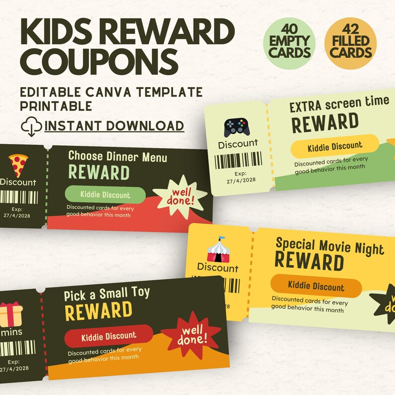 Kids' Reward Coupons - Digital Download - Etsy