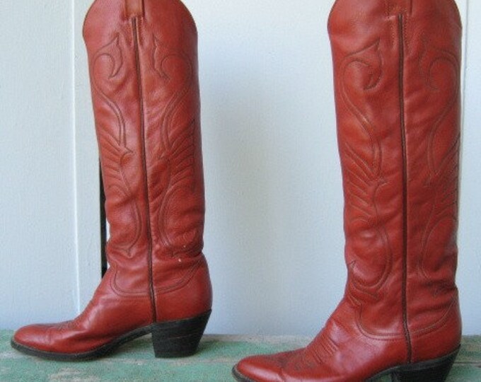 Vintage TALL Larry Mahan Rust Cowboy Boots - Etsy
