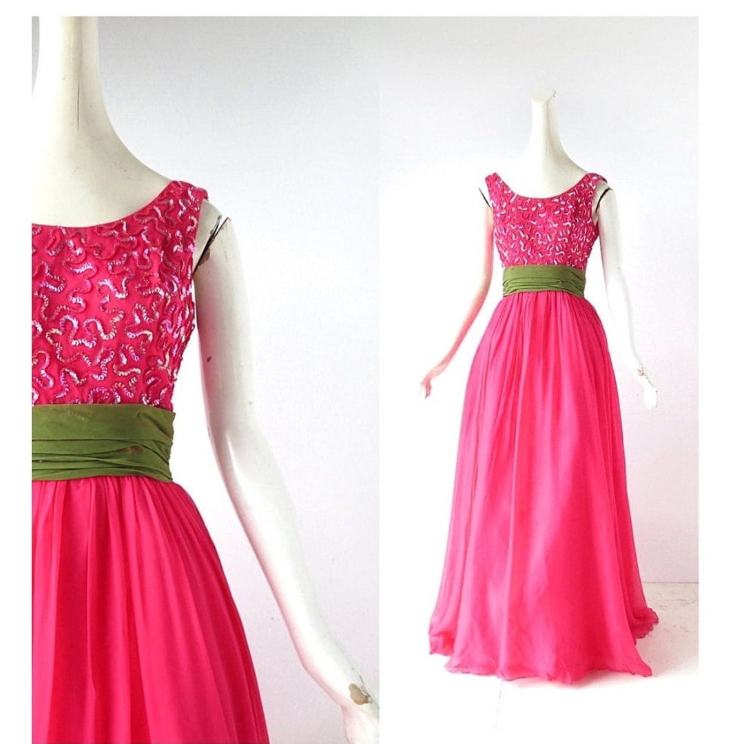 Vintage 1950s Gown Raspberry Leaf Sequin Dress XXS - Etsy