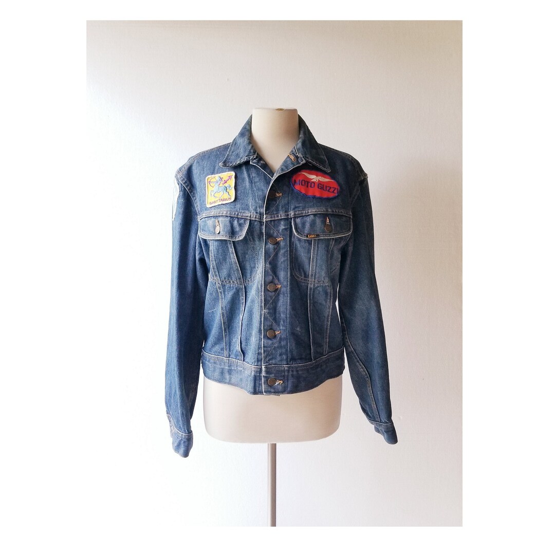 70s Denim Jacket | Lee Jean Jacket | Jean Jacket With Patches | M L - Etsy