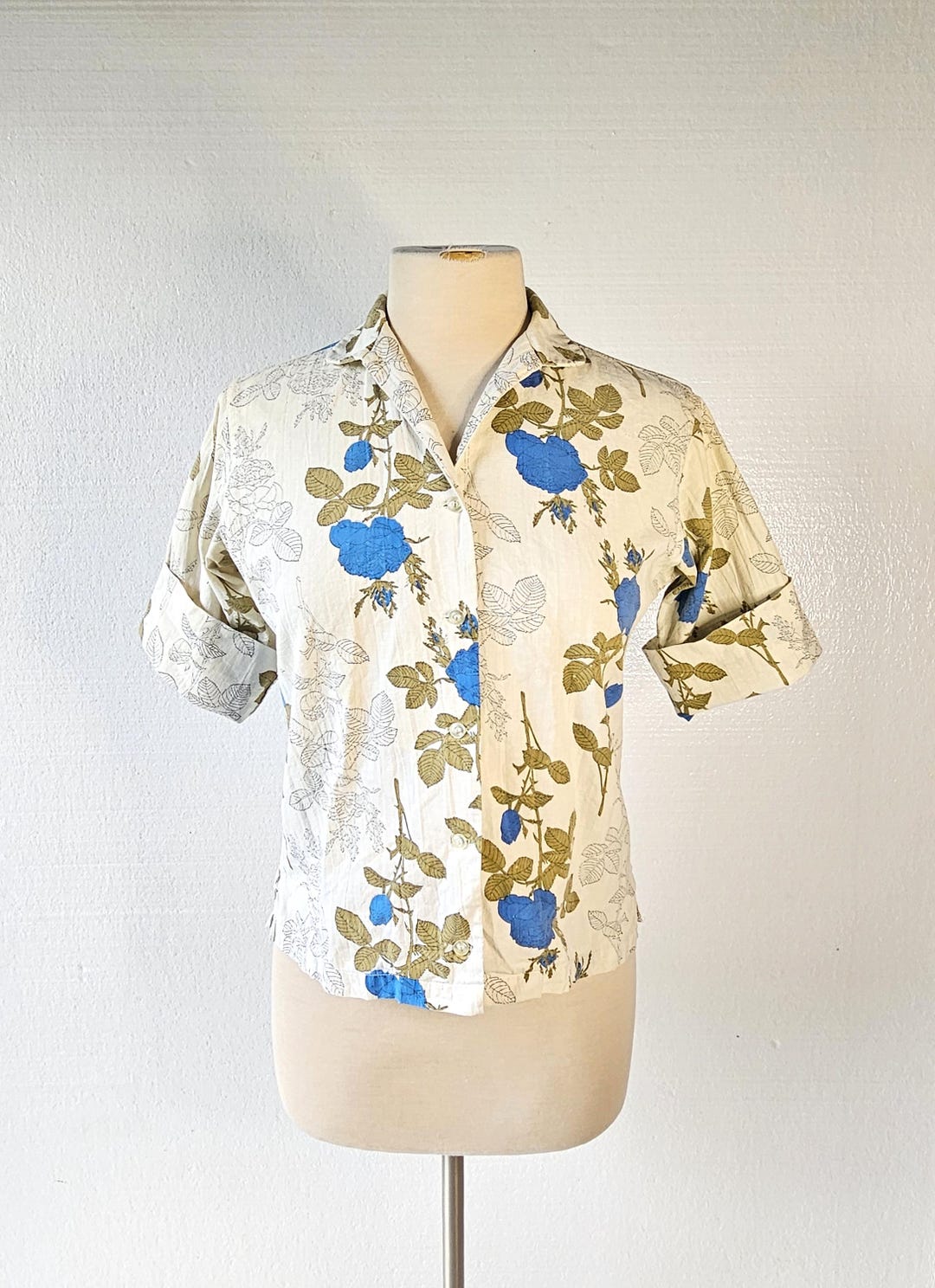 Vintage 60s Blouse | Blue Rose Print | 1960s Blouse | Small S - Etsy ...