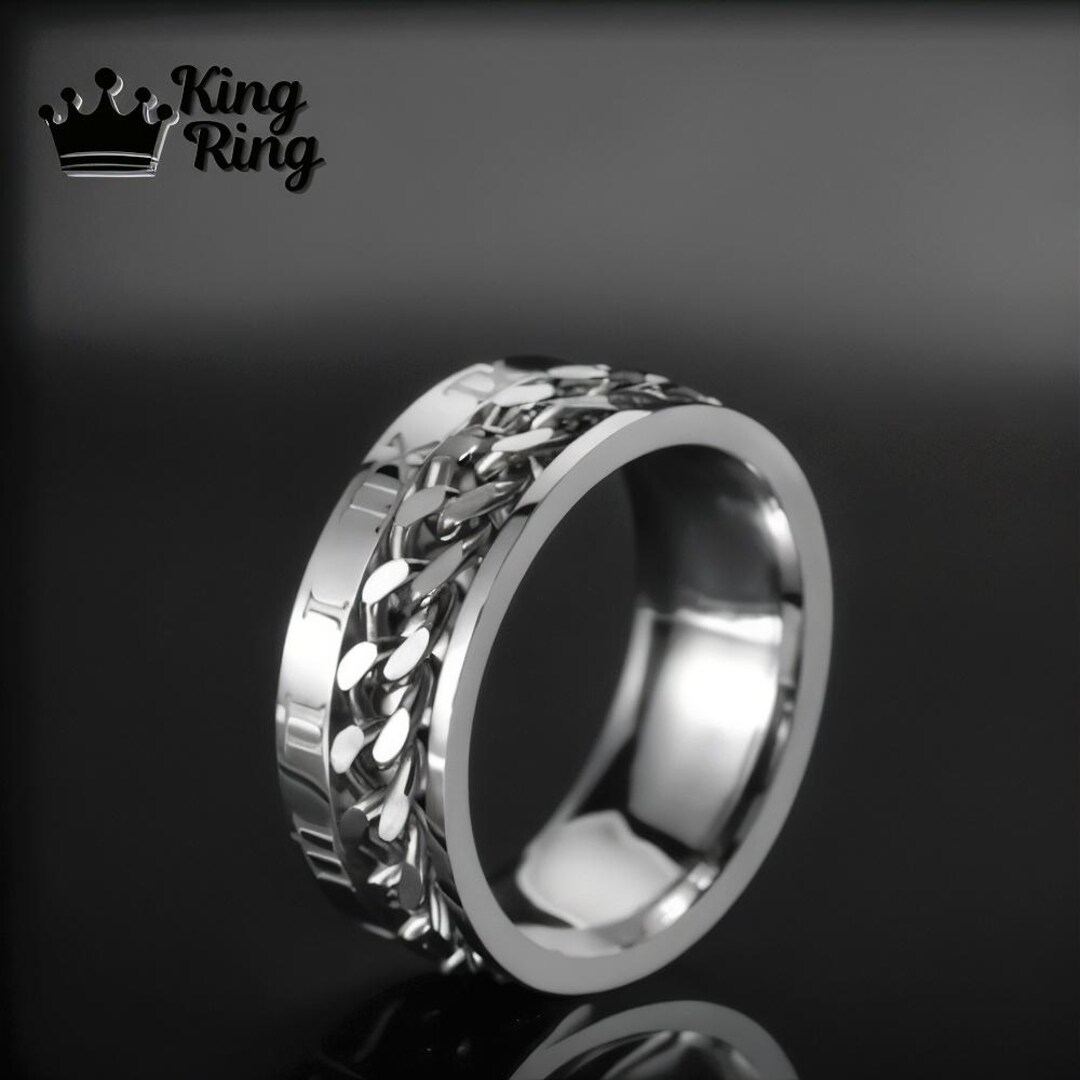 Stainless Steel Roman Numeral Chain Ring: Gothic Spinning Fidget Band ...