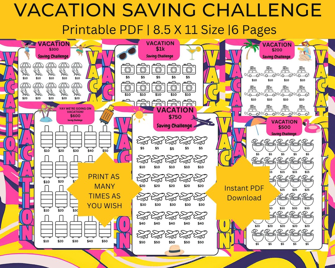 Vacation Savings Challenge Printable Bundle (8.5 X 11 PDF) - Etsy