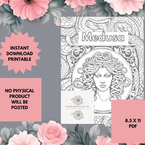 Medusa Coloring Pages | Digital Download | Intricate Snake Background ...