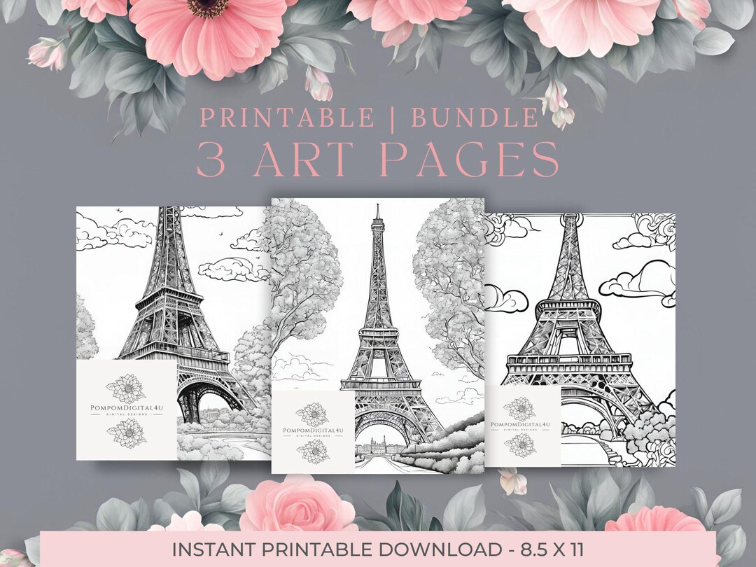 Eiffel Tower Art Prints & Coloring Pages | Digital Download | Paris ...