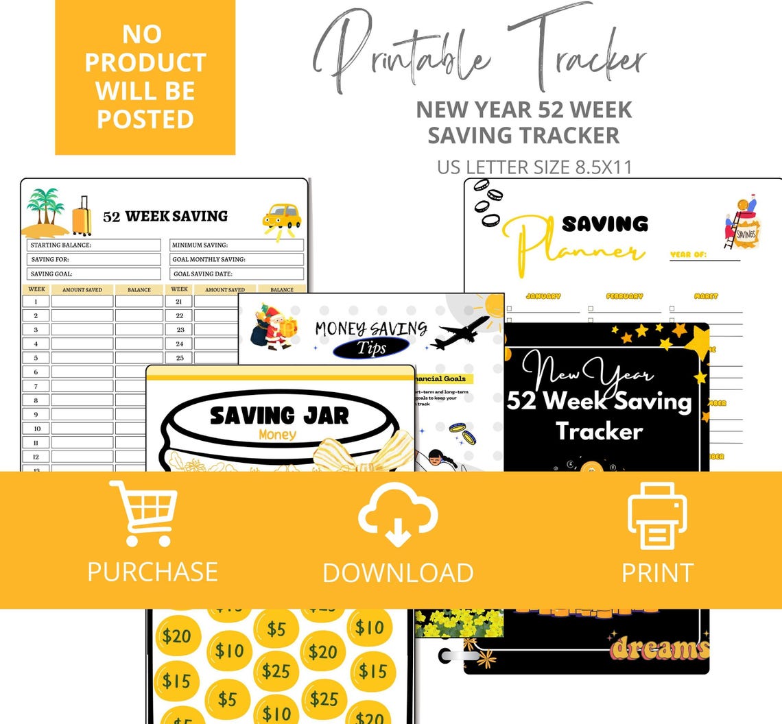 52 Week Savings Tracker Printable: New Year Budget Planner (PDF) - Etsy