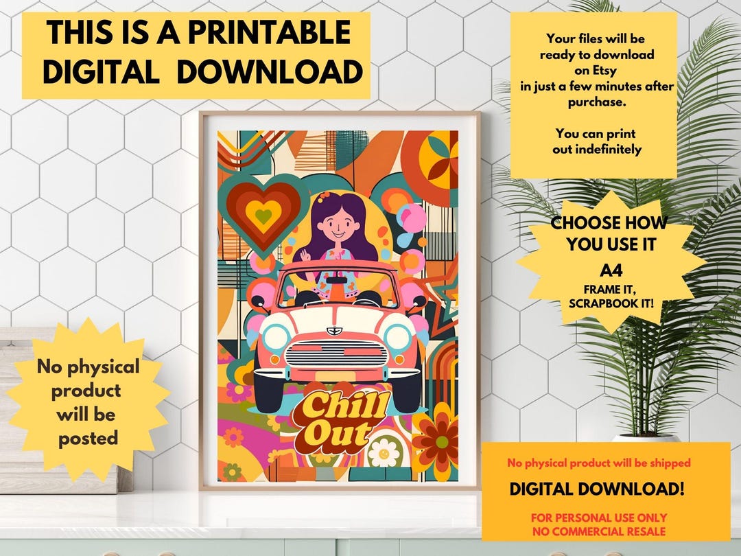 60s Retro Art Printable | 4 Groovy A4 Art Pages | Instant Digital ...