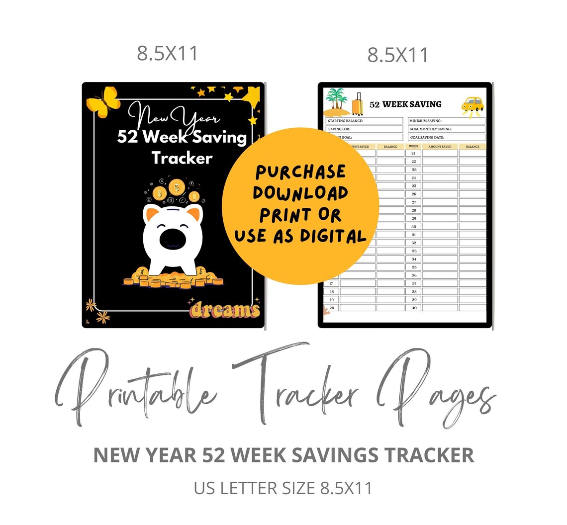 52 Week Savings Tracker Printable: New Year Budget Planner (PDF) - Etsy