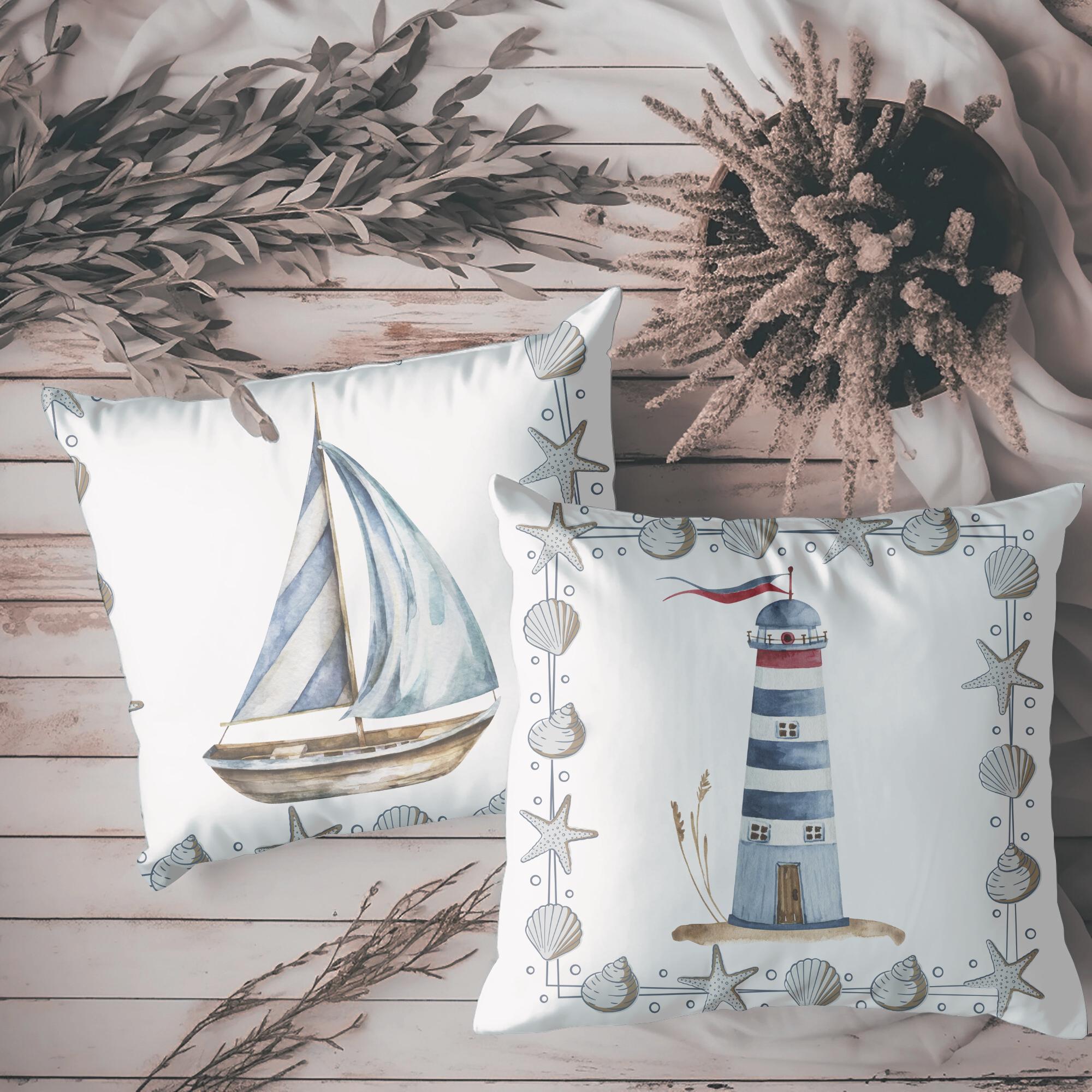 Sea Light House Pillow, Coastal Beach Home Decor, Boat Coastal Pillow ...