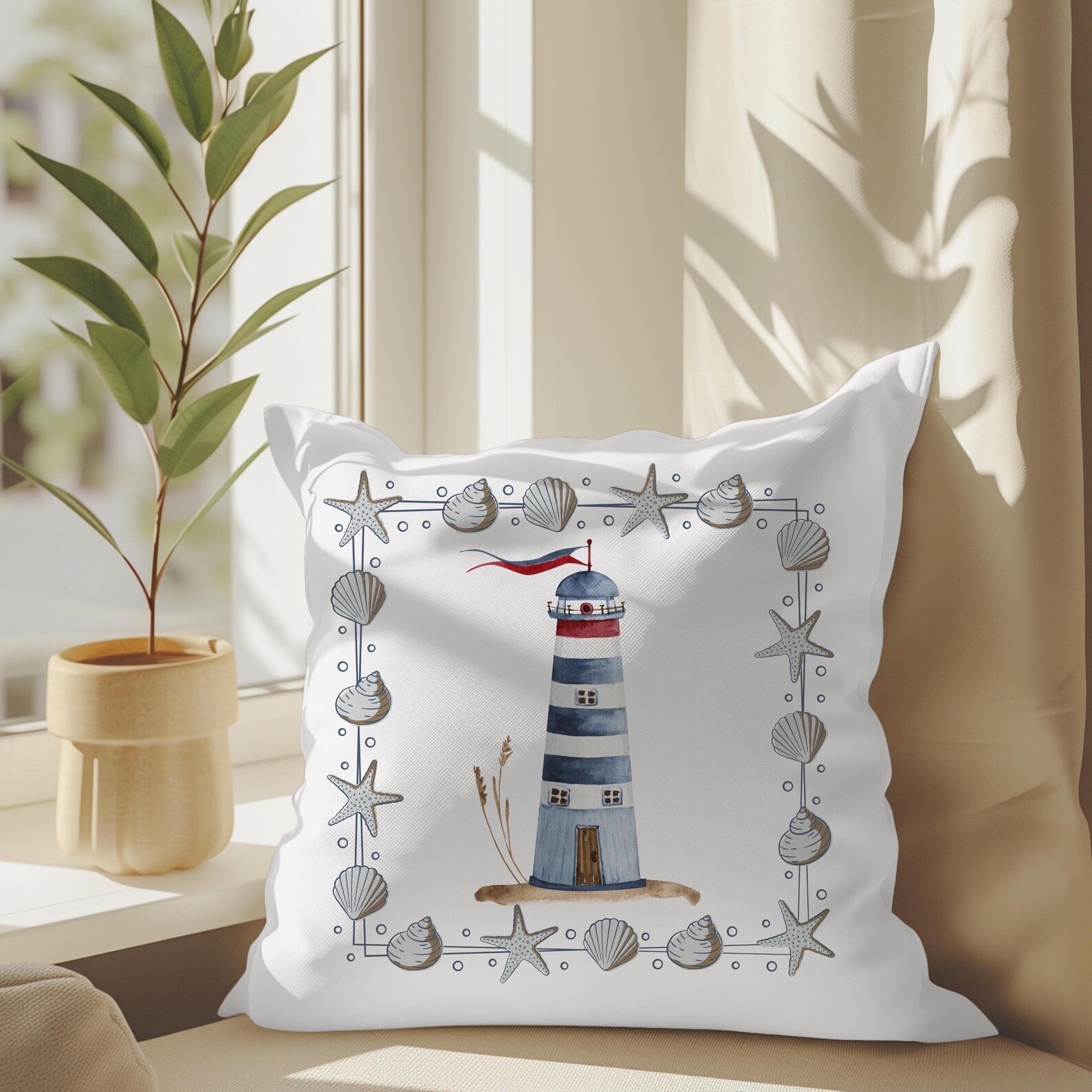 Sea Light House Pillow, Coastal Beach Home Decor, Boat Coastal Pillow ...