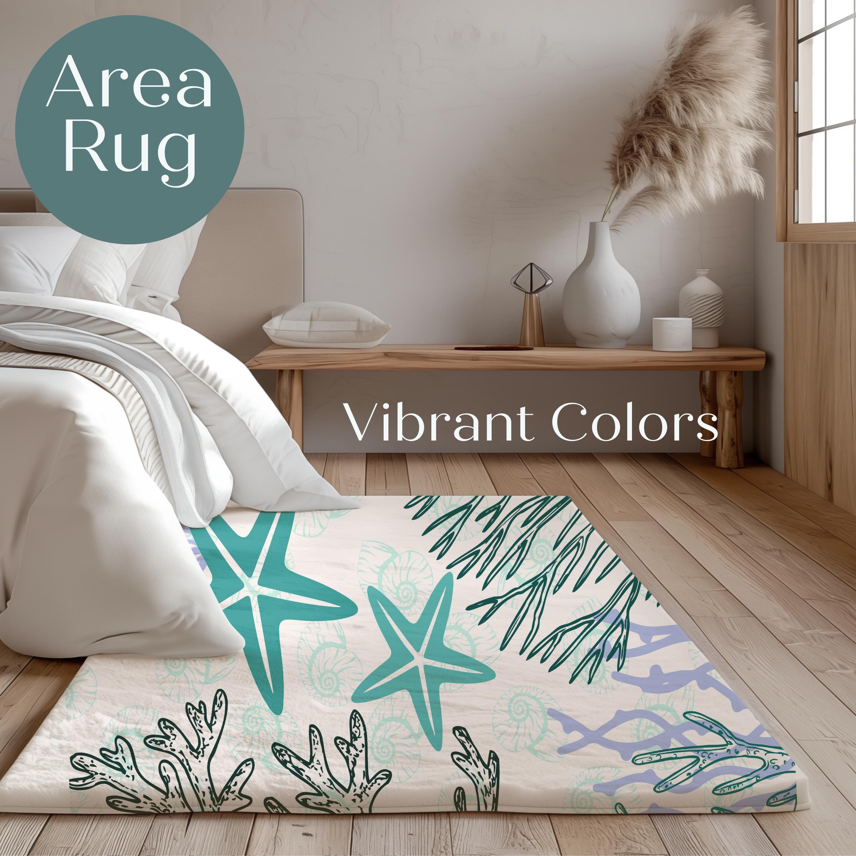 Coastal Area Rug Decor Sealife Housewarming Nautical Starfish Beach ...