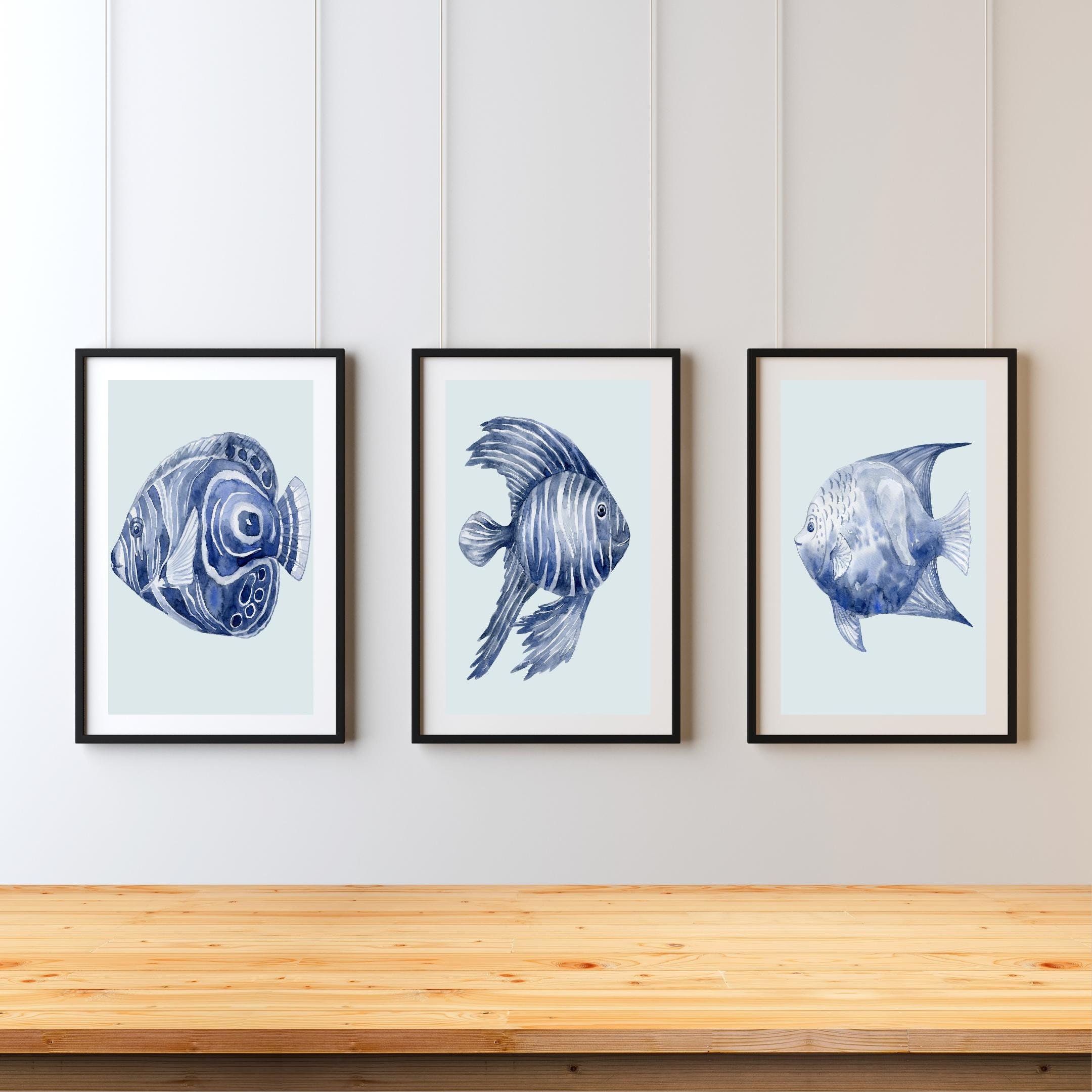 Ocean Life Triptych Printable Abstract Fish Designs Coastal Decor ...
