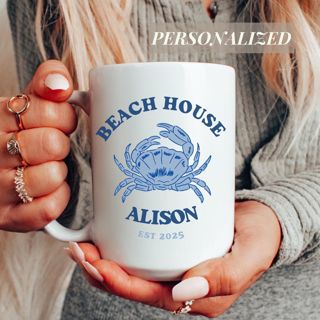 Personalized Crab Coffee Mug, Coastal Beach House Decor - Etsy