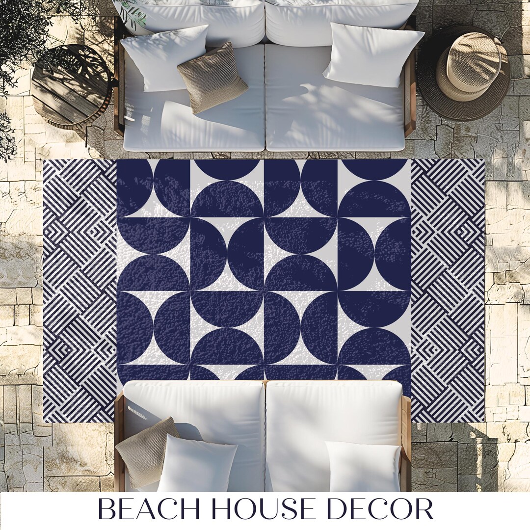 Coastal Navy Blue Pattern Rug Beach Dark Blue Home Decor Nautical ...