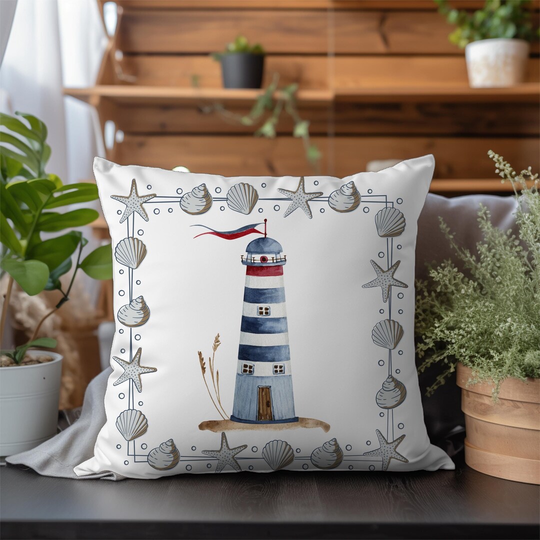 Lighthouse Pillow Cover Coastal Beach House Nautical Decor - Etsy
