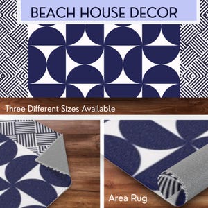 Coastal Navy Blue Pattern Rug Beach Dark Blue Home Decor Nautical ...