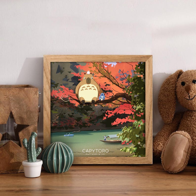 Capytoro in Autumn Totoro Art Print Capybara Art Print - Etsy