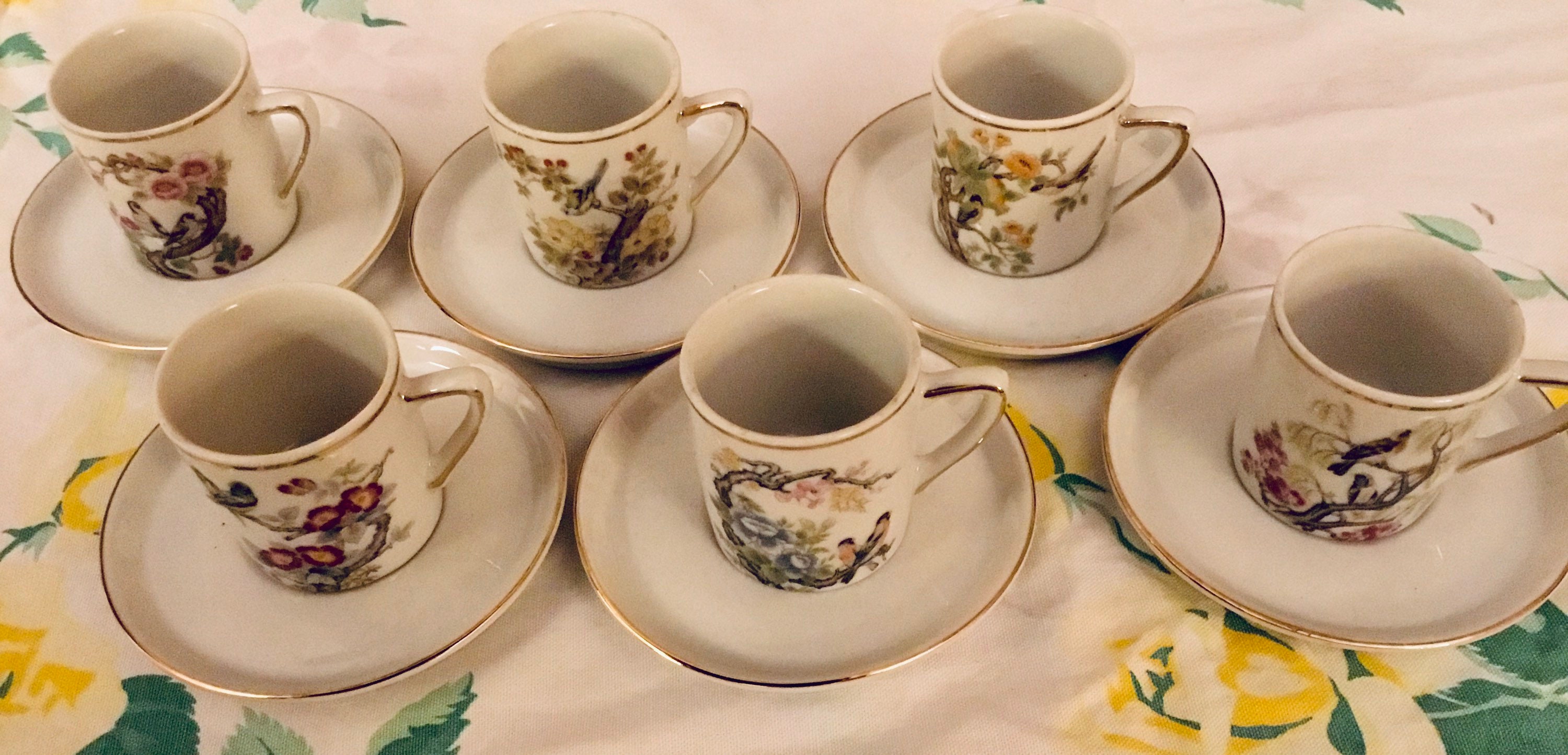 Vintage Demitasse Cups and Saucers, Set of Six, Asian Design, Set of ...
