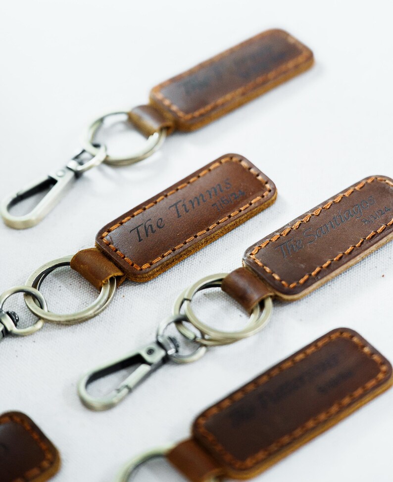Personalized Leather Keychain Engraved Monogram Key Tag - Etsy