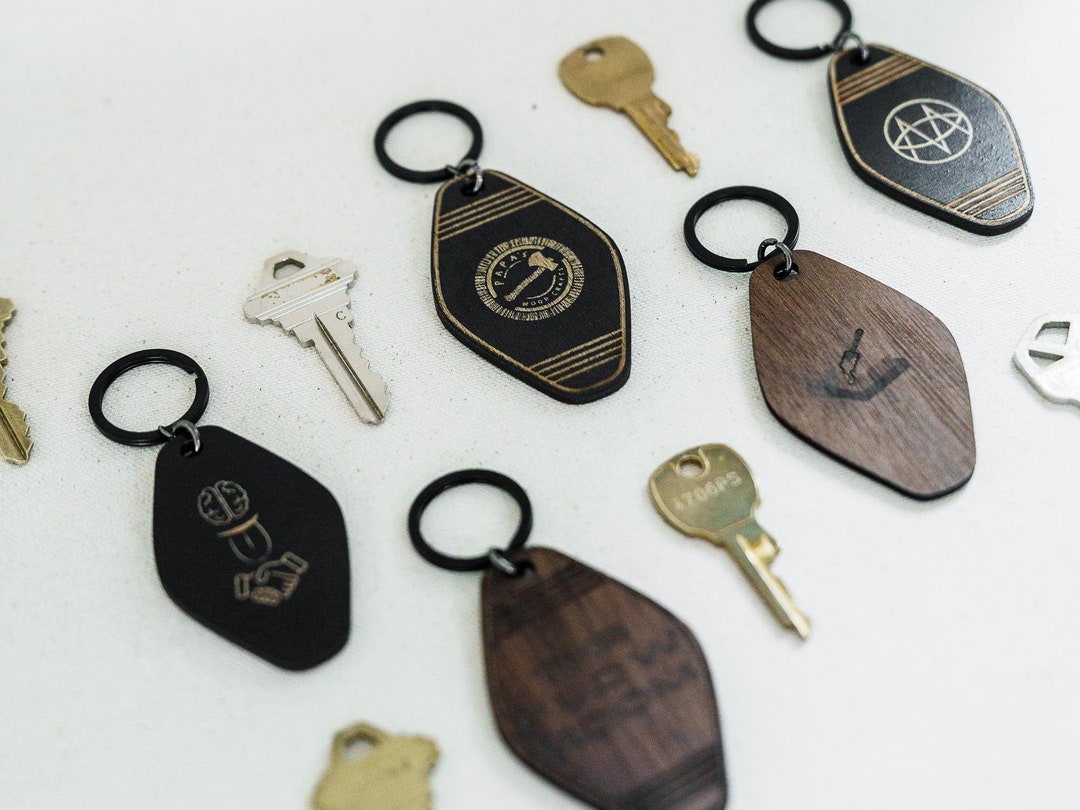 Retro Wood Hotel Keychain Custom Engraved With Your Logo - Etsy