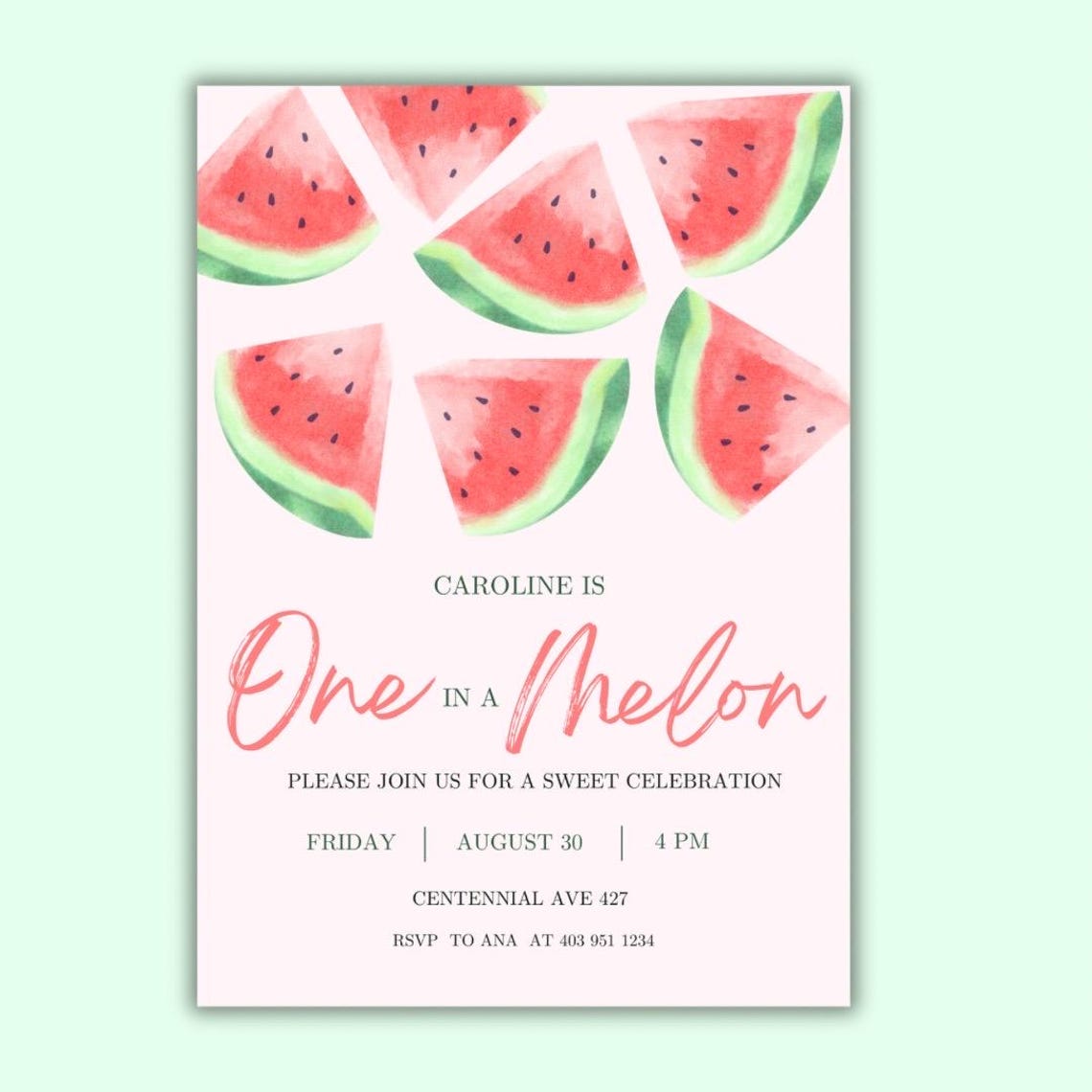 Watermelon Birthday Invitation, Watermelon Party, One in a Melon, First ...