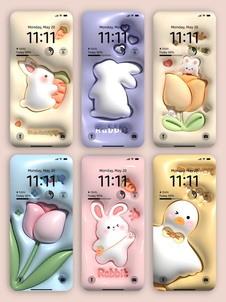 6 Cartoon 3D Smartphone 4k Wallpaper Bundle Digital Download Ios Home ...