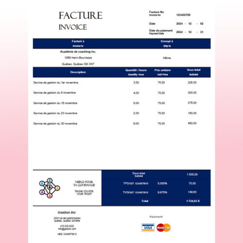 Editable Invoice Template, Bilingual, Small Business, Excel, Automated ...