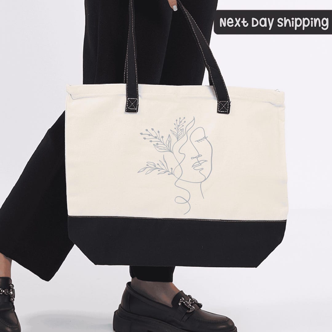 One Line Art Tote Bag, Line Art Face Print, Minimalist Tote Bag, Woman ...