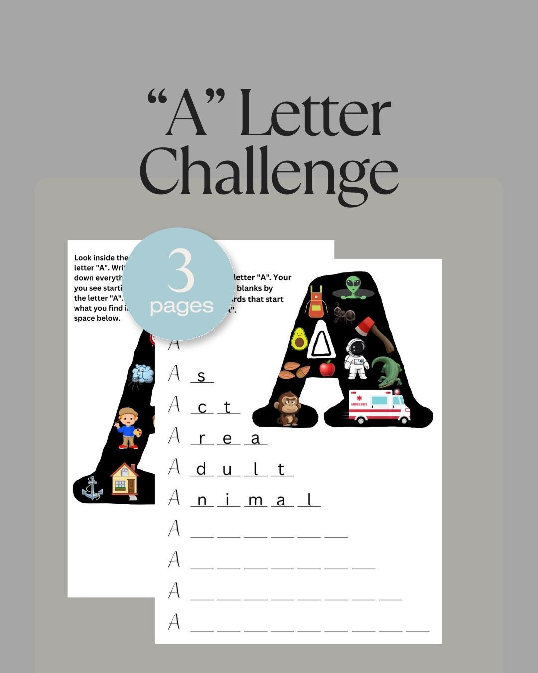 Kids Learning Activity | Alphabet Challenge Worksheet | Vocabulary ...