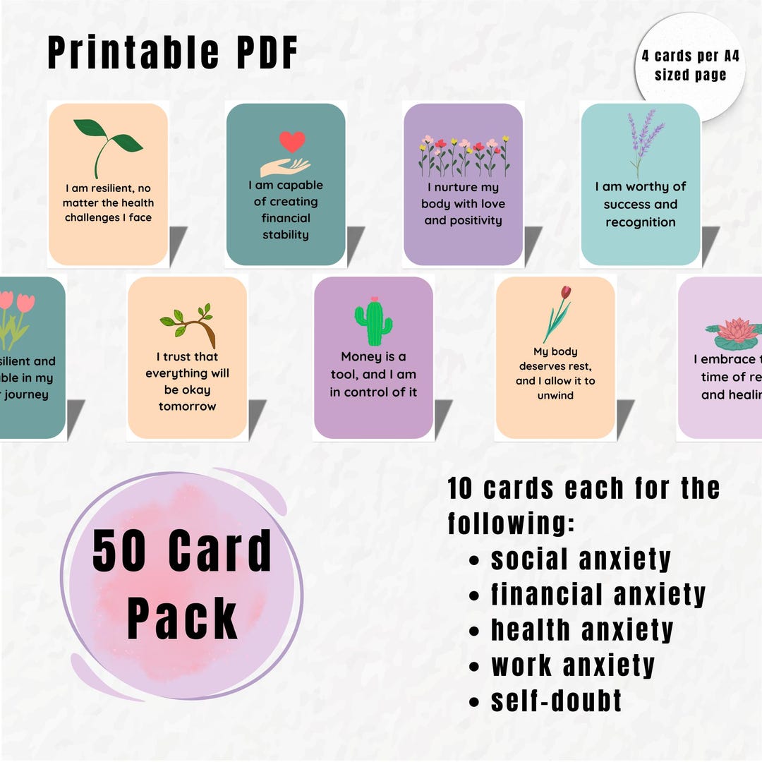 Printable Anxiety Affirmation Cards: Mindfulness Bundle for Social ...