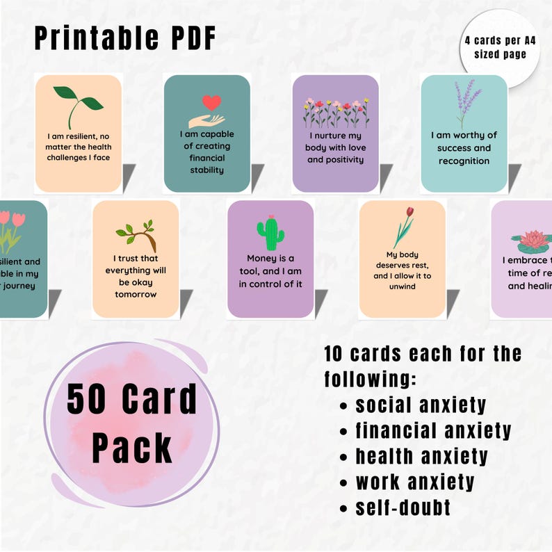 Printable Anxiety Affirmation Cards: Mindfulness Bundle for Social ...