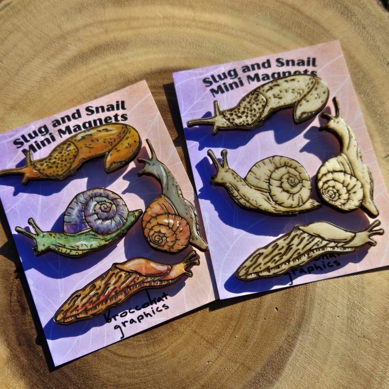 Snail & Slug Mini Magnets – Hand-painted or Natural Wood - Etsy
