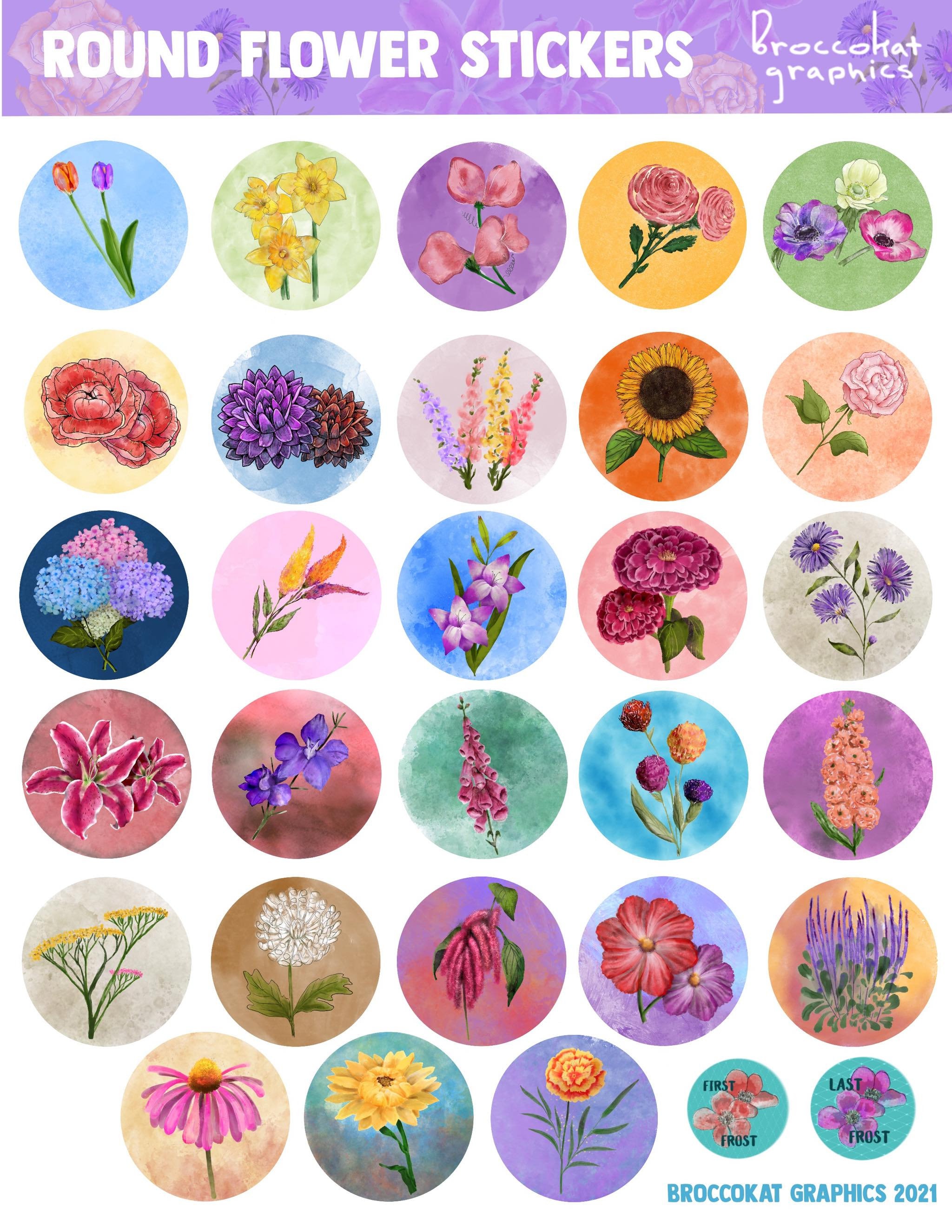 Runde Blumen Sticker Florale Design Sticker Runde Floral | Etsy