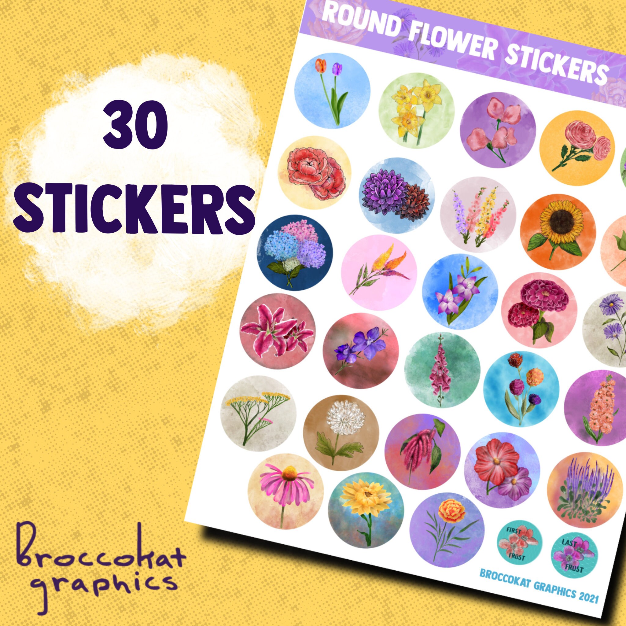 Runde Blumen Sticker, Florale Design Sticker, Runde Floral Sticker Set ...