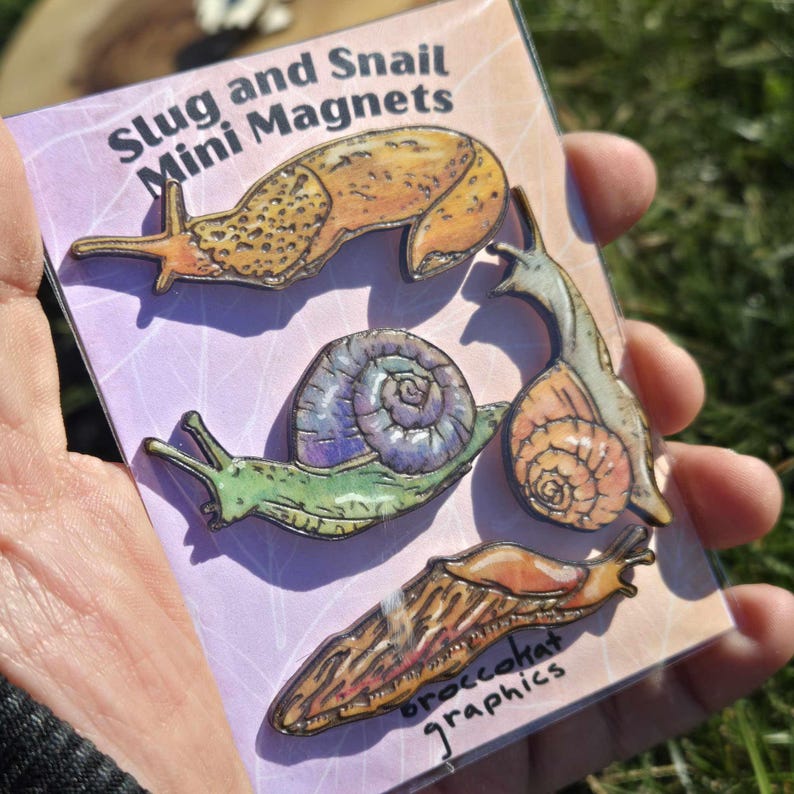 Snail & Slug Mini Magnets – Hand-painted or Natural Wood - Etsy