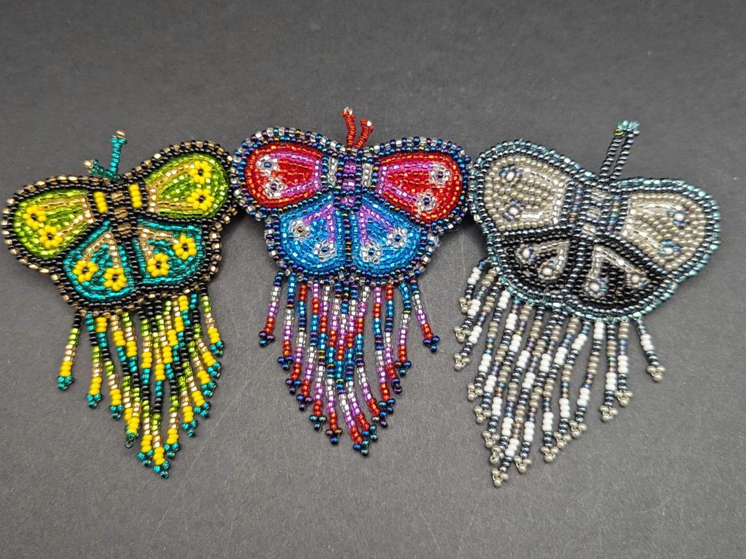 Handmade Beaded Butterfly Hair Barrettes With Fringe, Small Beaded ...