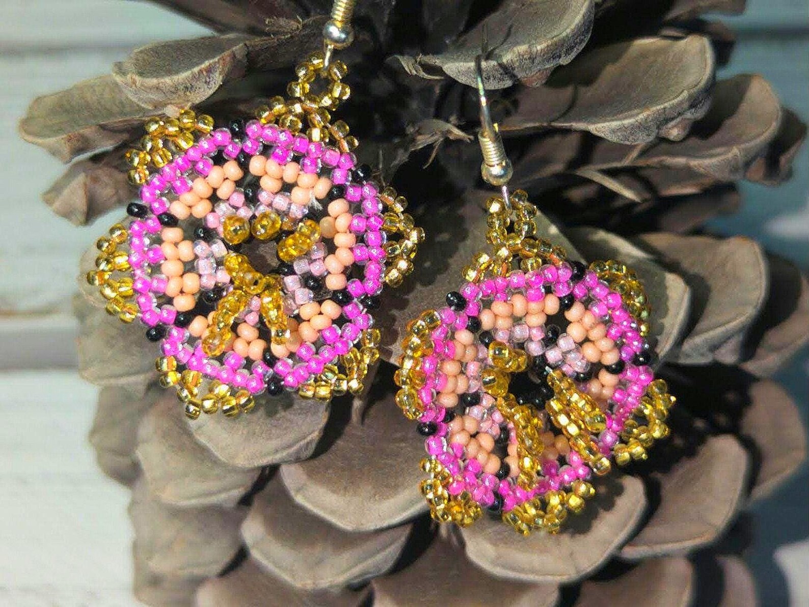 Handmade Beaded Native American Style Flower Earrings - Etsy