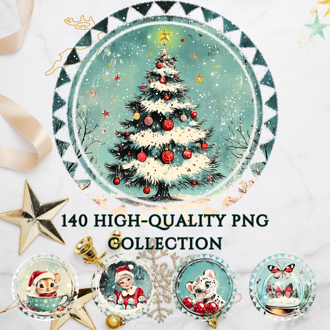 140 Christmas Designs PNG Bundle, Ready-to-use for Print on Demand ...