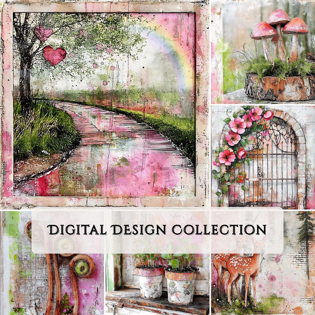 Vintage Spring Garden Watercolor Clipart: Cottage Animals, Flowers ...