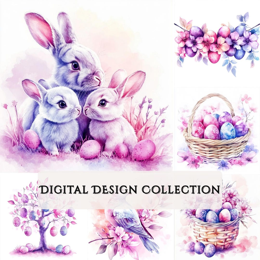 Watercolor Spring Bunny PNG Collection | Floral Nature Art | Digital ...